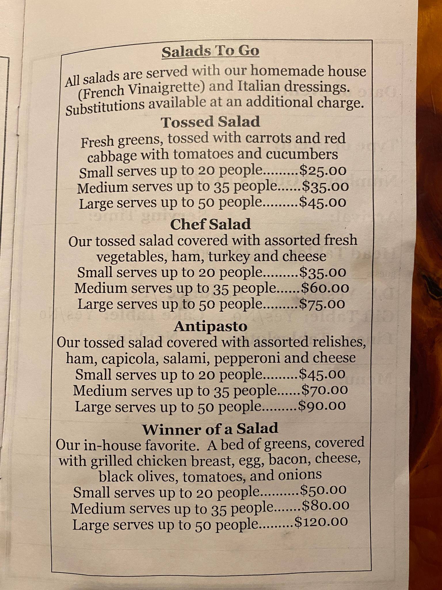 Menu at Winner's Circle pub & bar, Fonda