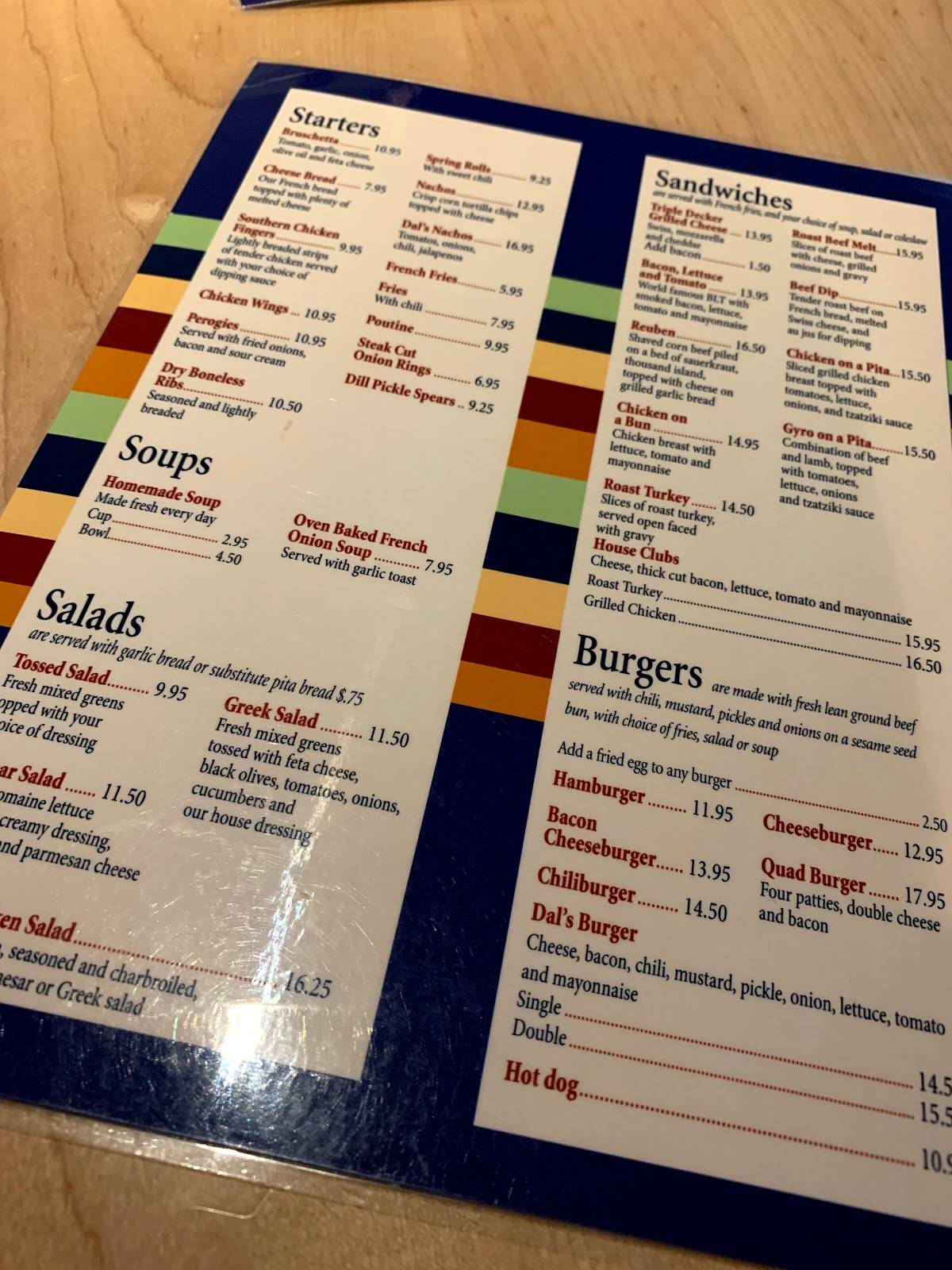 Menu at Dal's Restaurant & Lounge, Winnipeg, 701 Regent Ave W