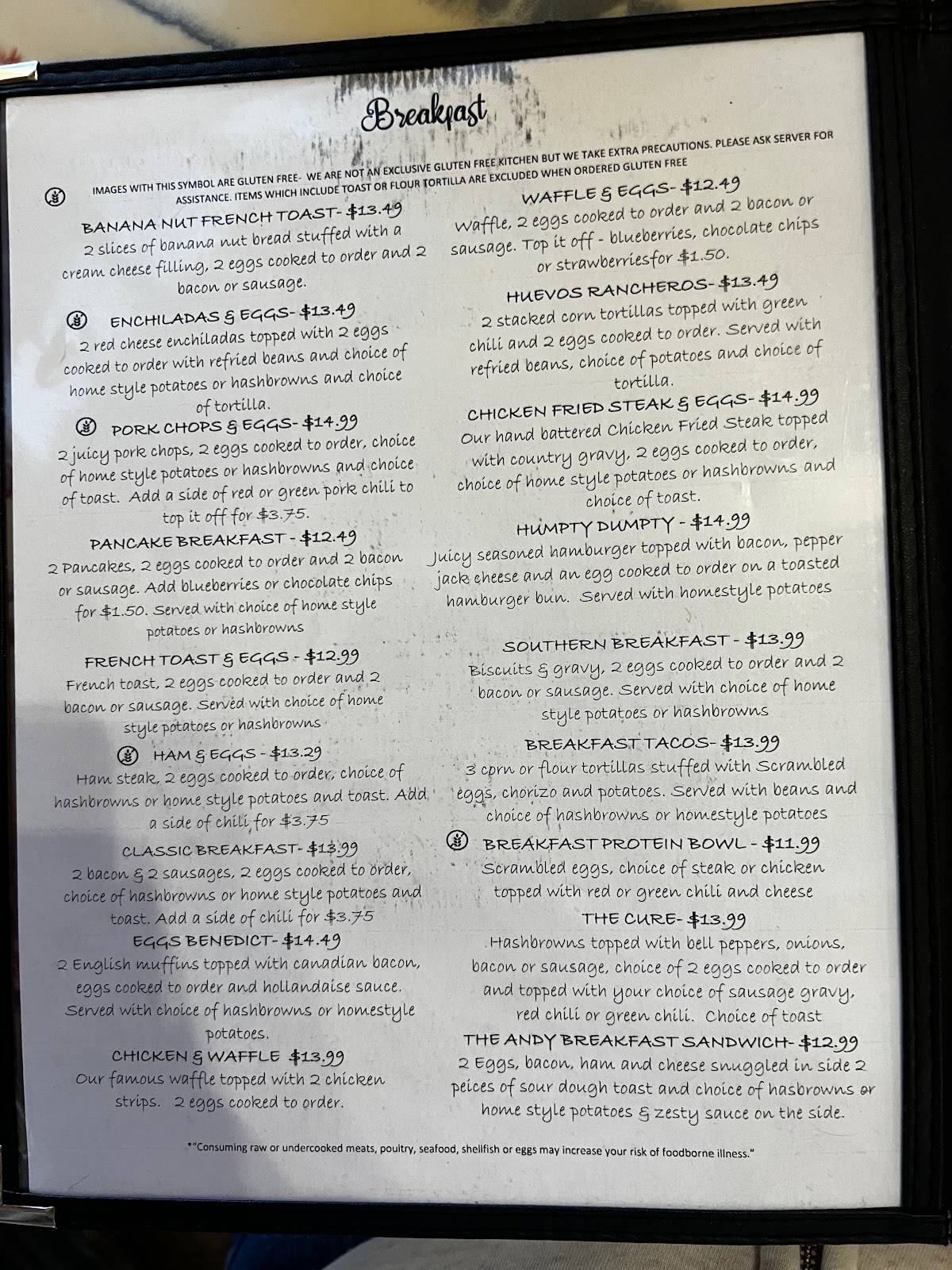 Menu at Flatbed Ford Cafe, Winslow