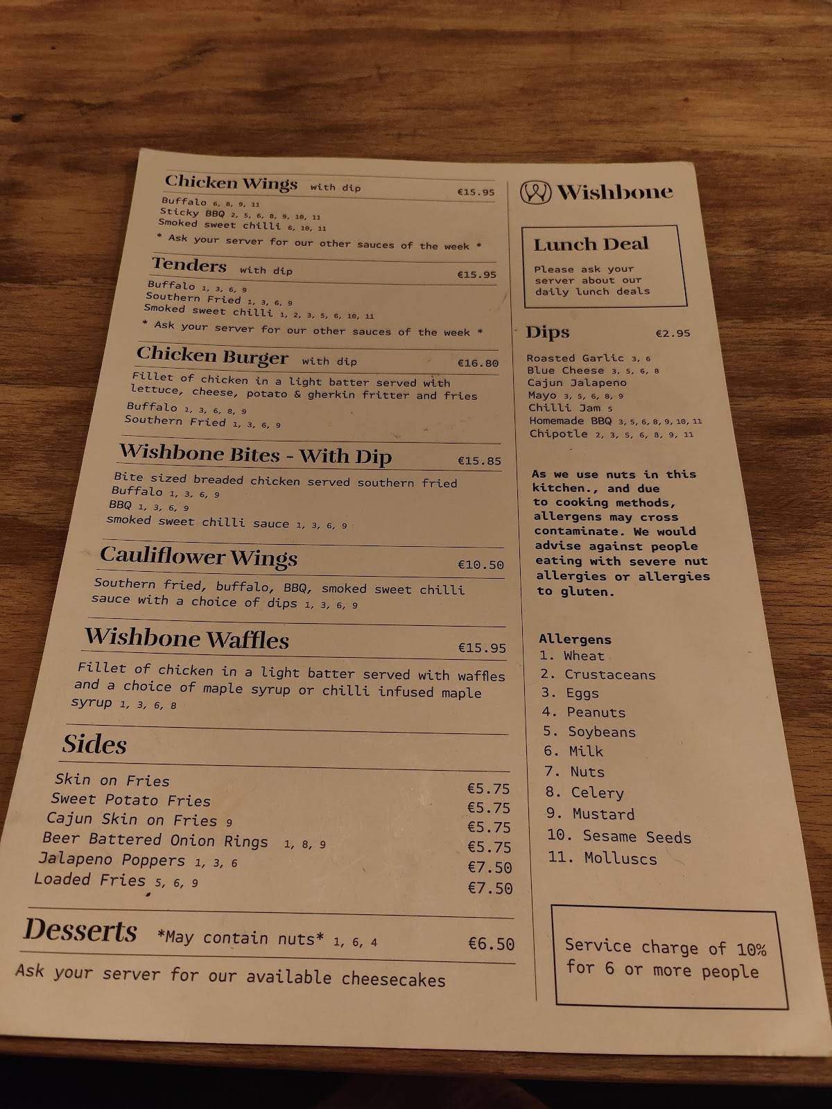 Menu at Wishbone Montague Street restaurant, Dublin