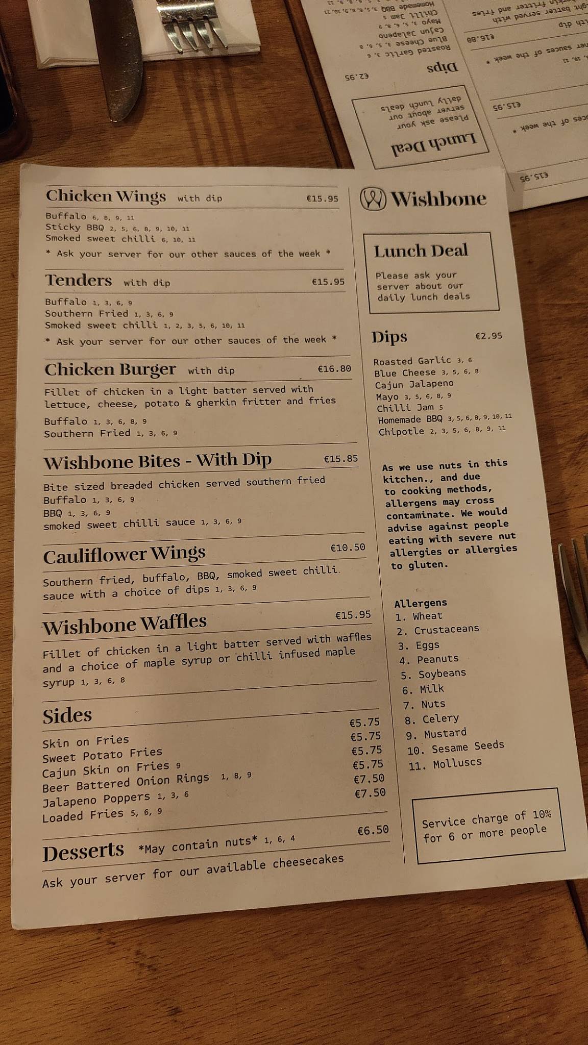 Menu at Wishbone Montague Street restaurant, Dublin