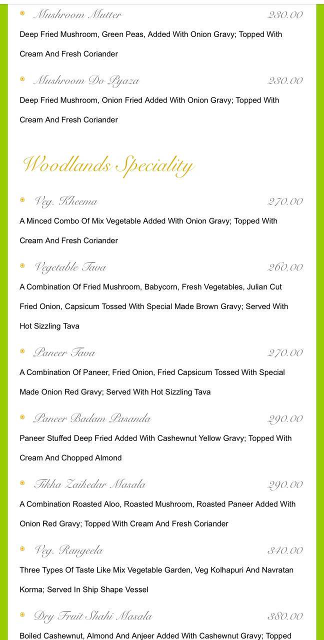 Menu at Woodlands Restaurant, Vapi, Woodlands Restaurant