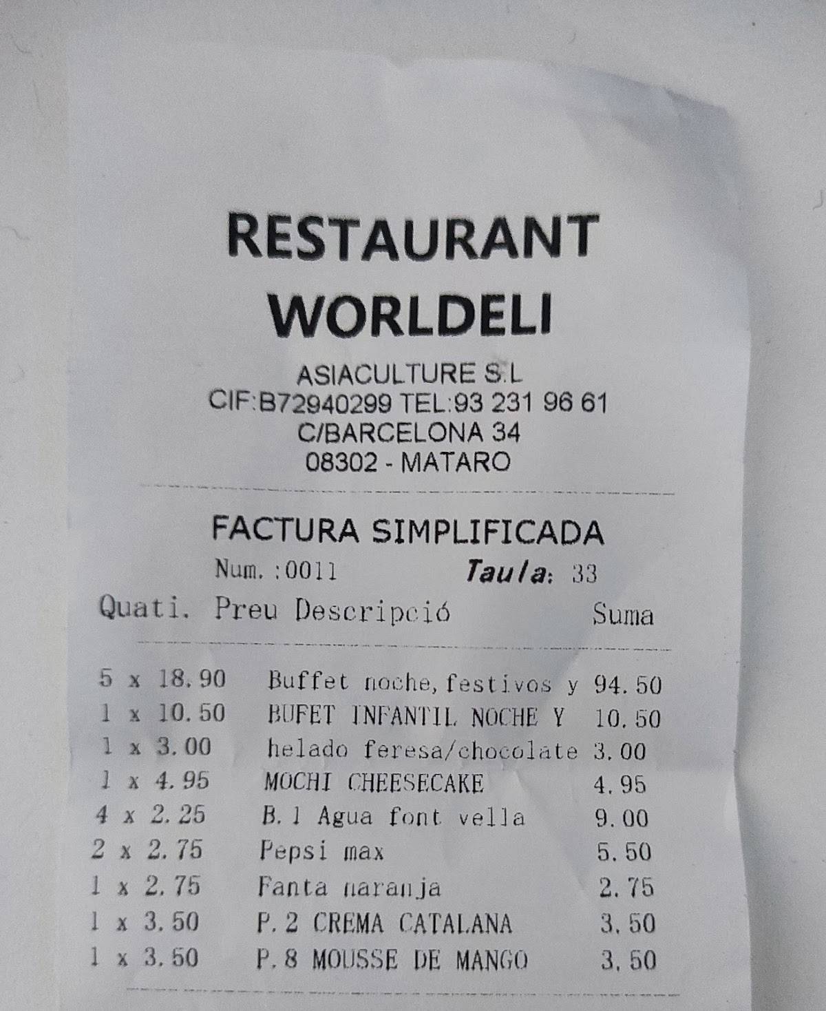 Carta del restaurante Worldeli Sushi & Grill MATARÓ, Mataró