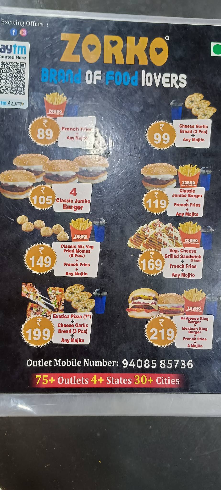 Menu at ZORKO, brand of food lovers hmt, Himmatnagar