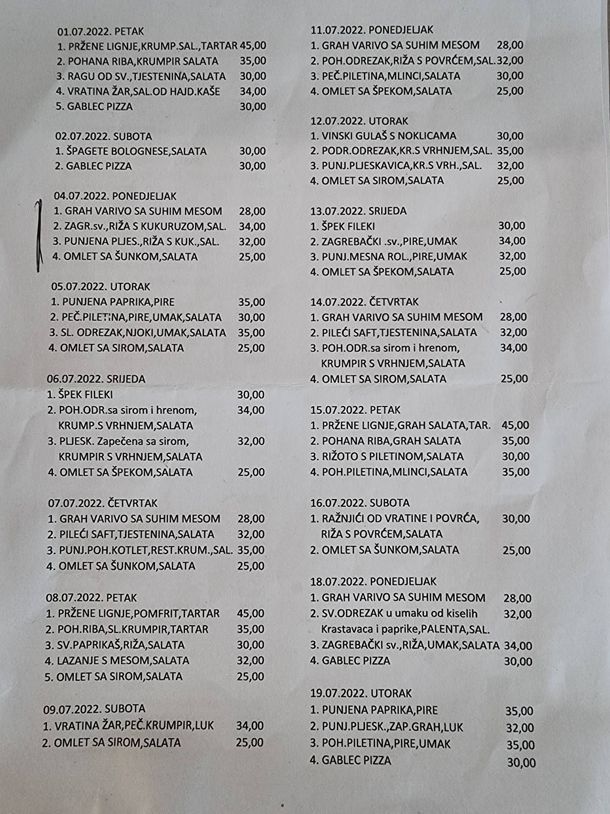 Menu at Zebra restaurant, Đurđevac, Ul. Stjepana Radića 25