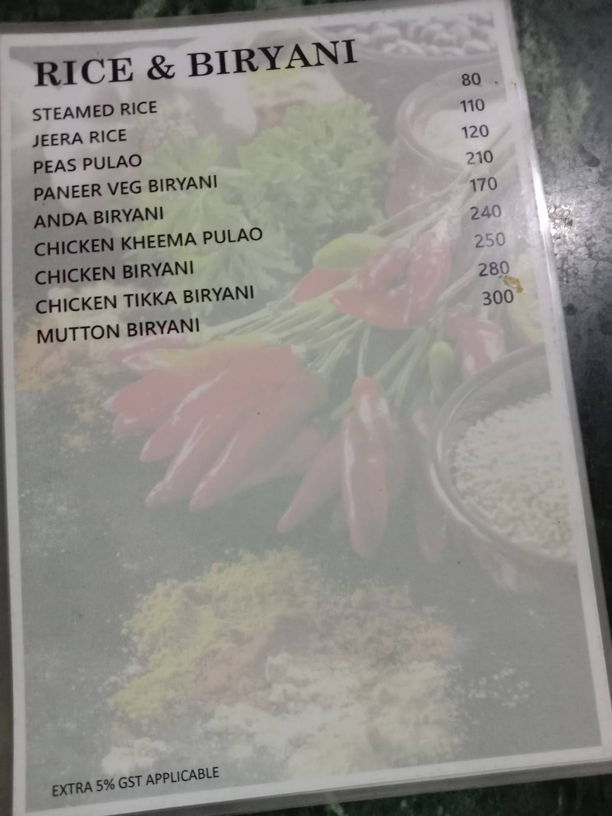 Menu at Zinc Foods, Gandhinagar