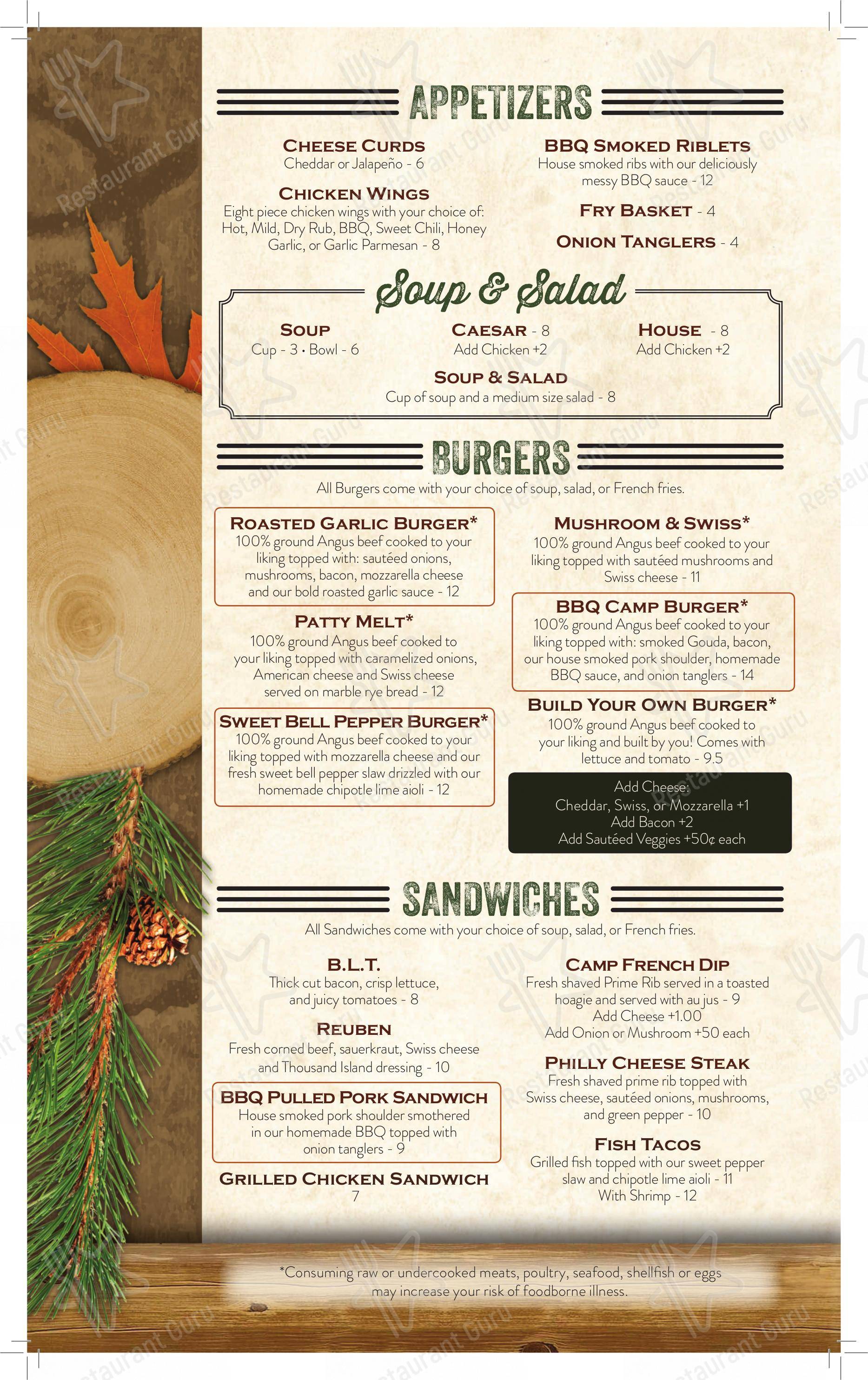 Menu at Camp 28 pub & bar, Rib Lake