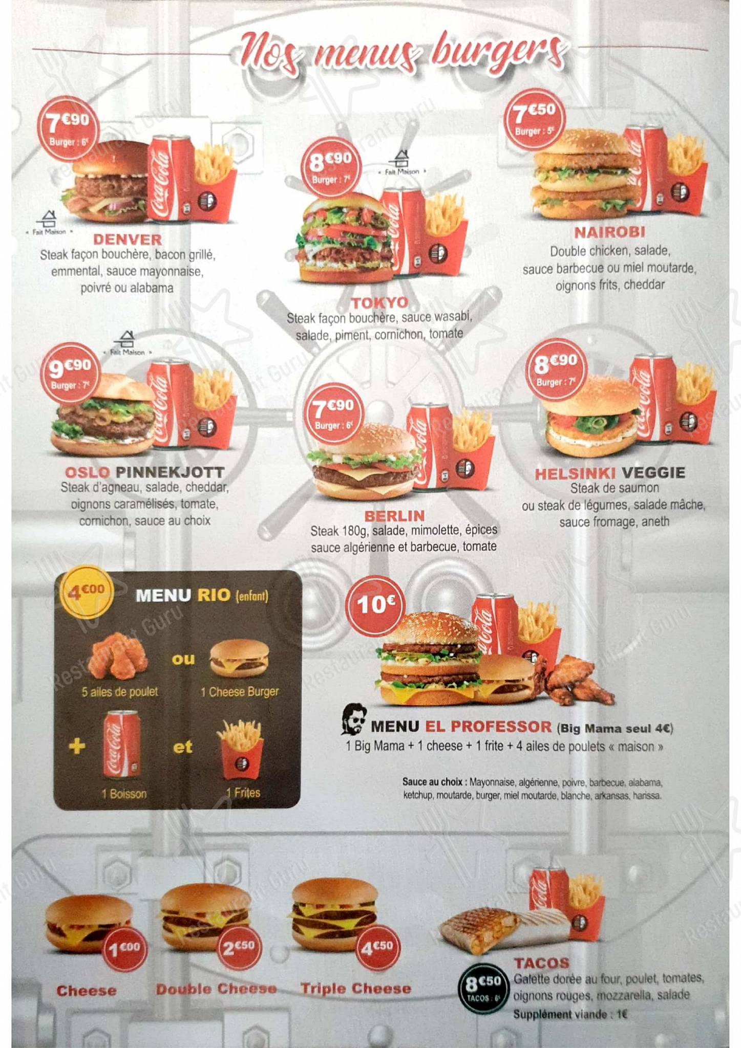 Carta del restaurante la casa del burger, Dijon