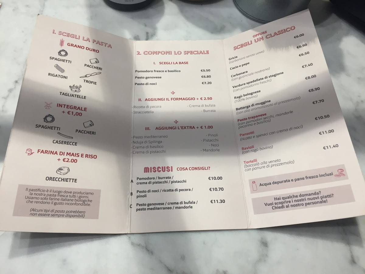 Menu da Miscusi ristorante, Milano, Via Pompeo Litta 6