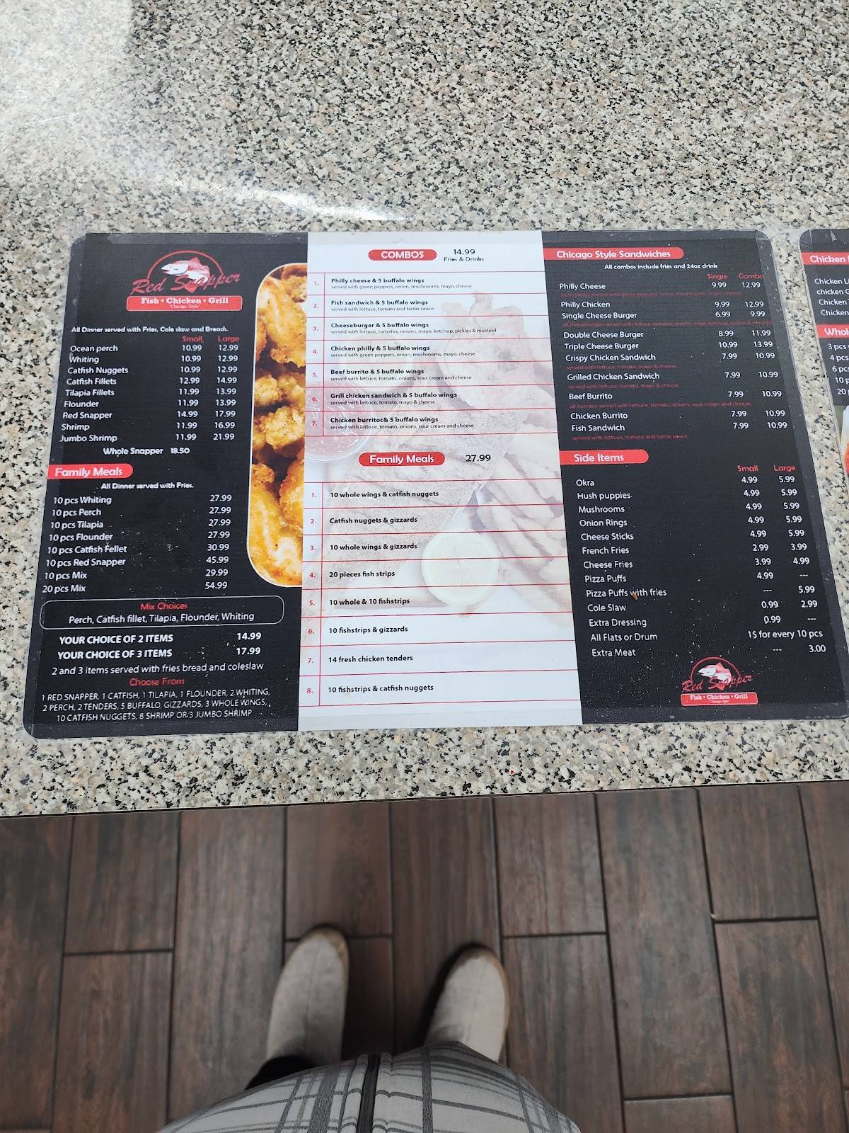 Menu at red snapper fish & chicken restaurant, Hapeville
