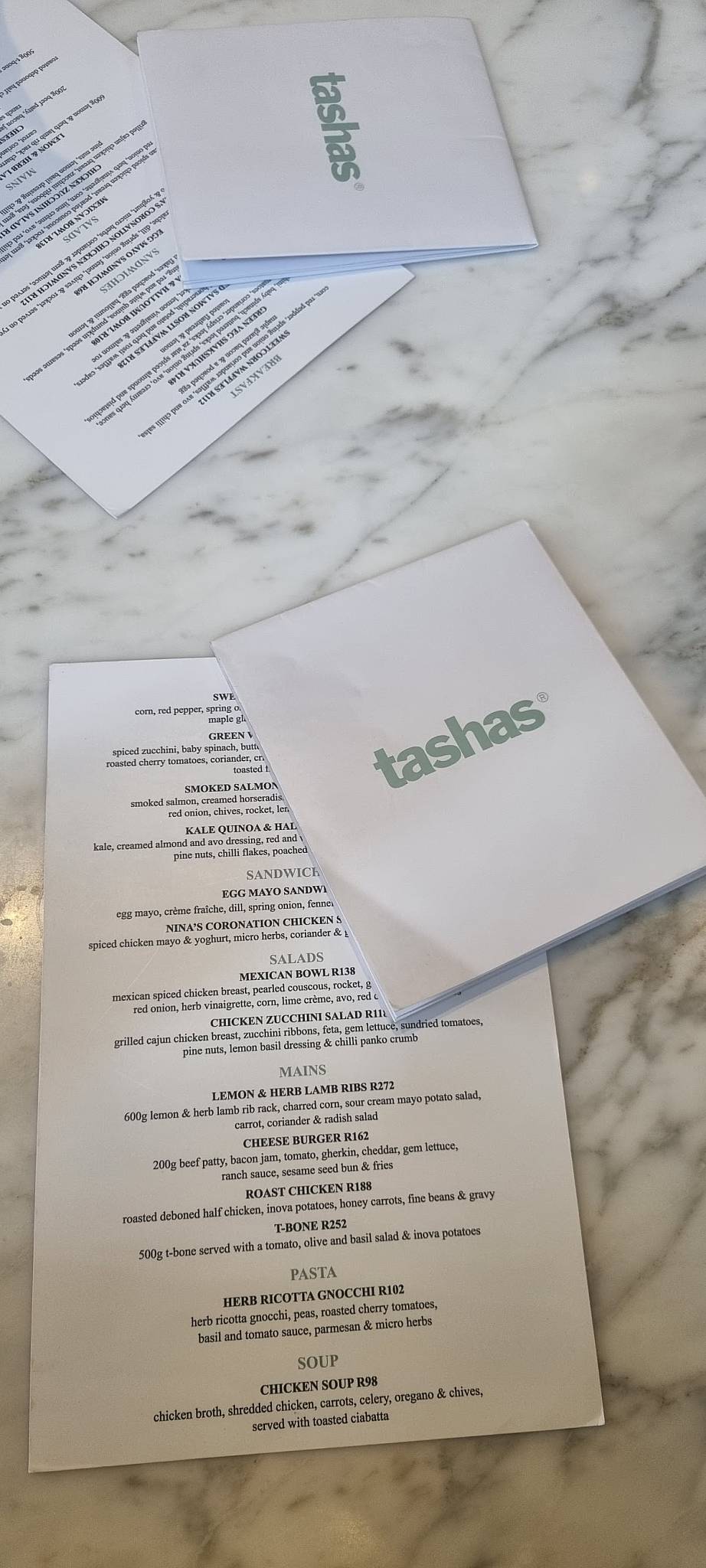 Menu at tashas Mall of Africa restaurant, Midrand, Mall of Africa