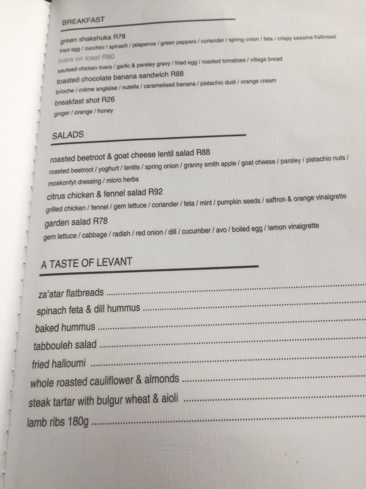Menu at tashas Menlyn Maine restaurant, Pretoria, Ext2