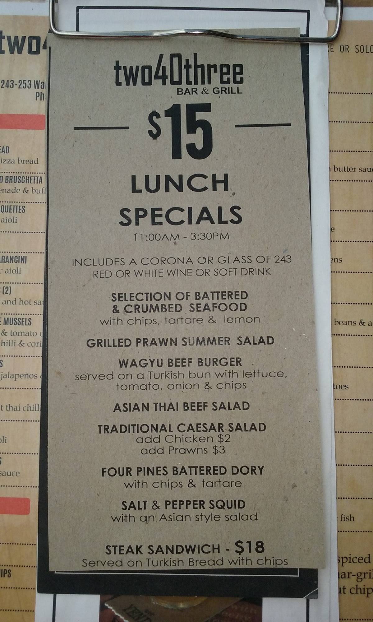 Menu at two40three Bar & Grill, Morley