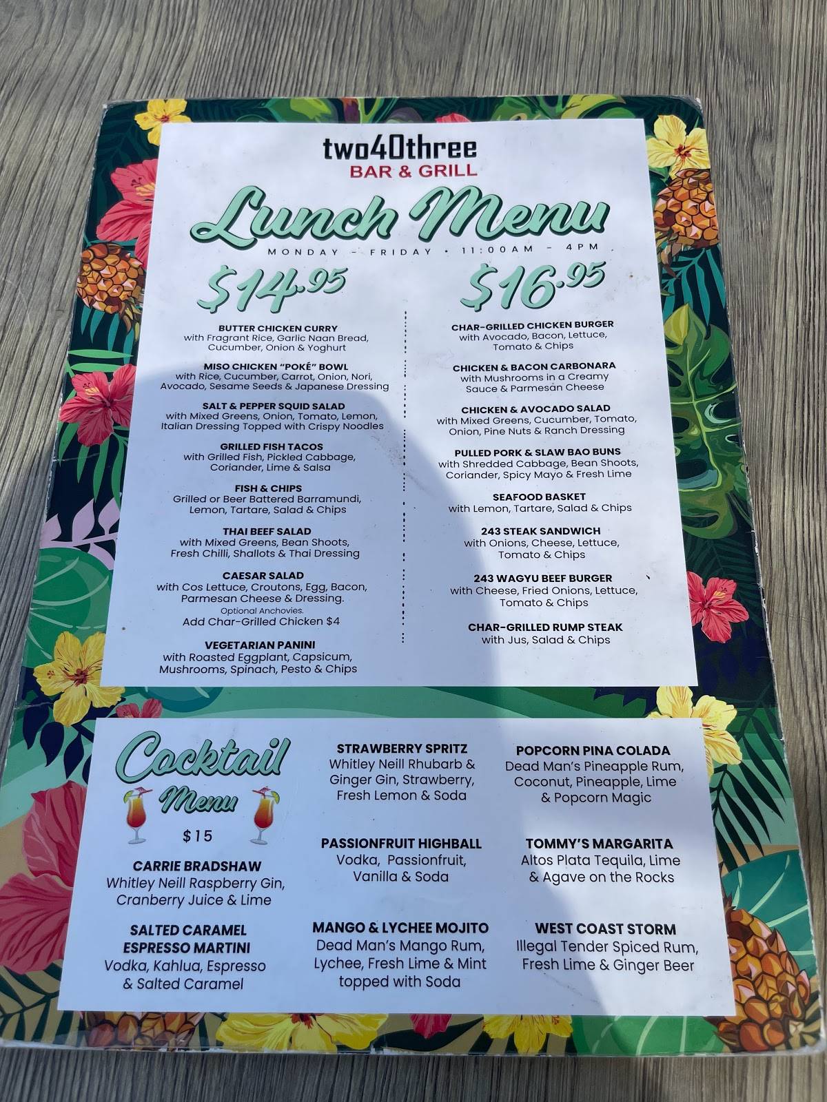 Menu at two40three Bar & Grill, Morley