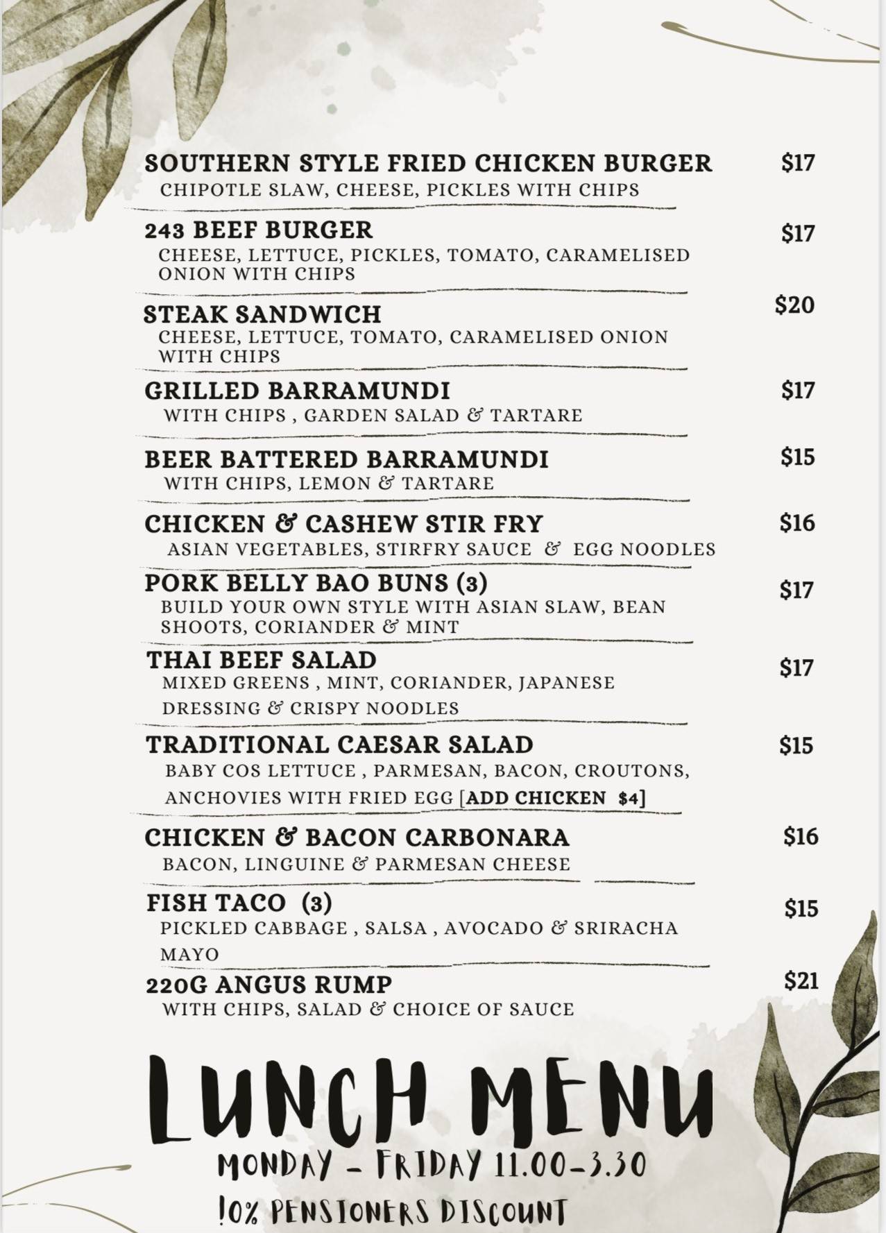 Menu at two40three Bar & Grill, Morley