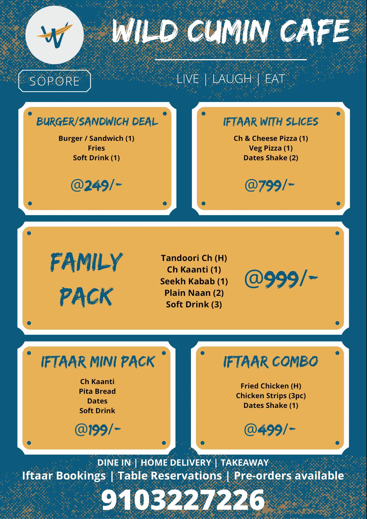 Menu at wild cumin cafe, Sopore