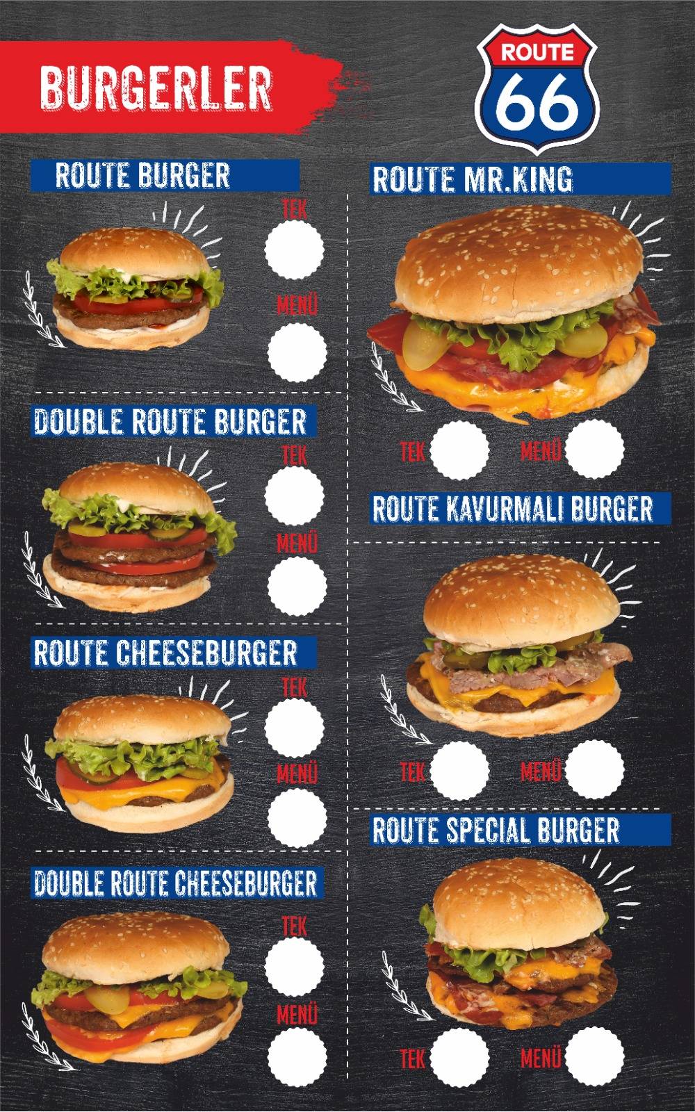 Menu at route 66 çatalca, Çatalca