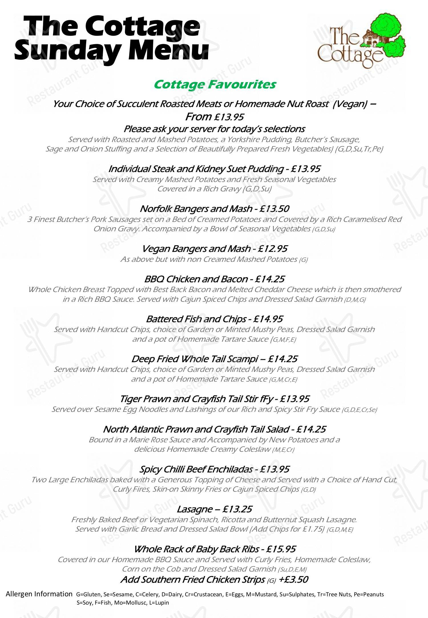 Menu at The Cottage pub & bar, Norwich, 148 Thunder Ln