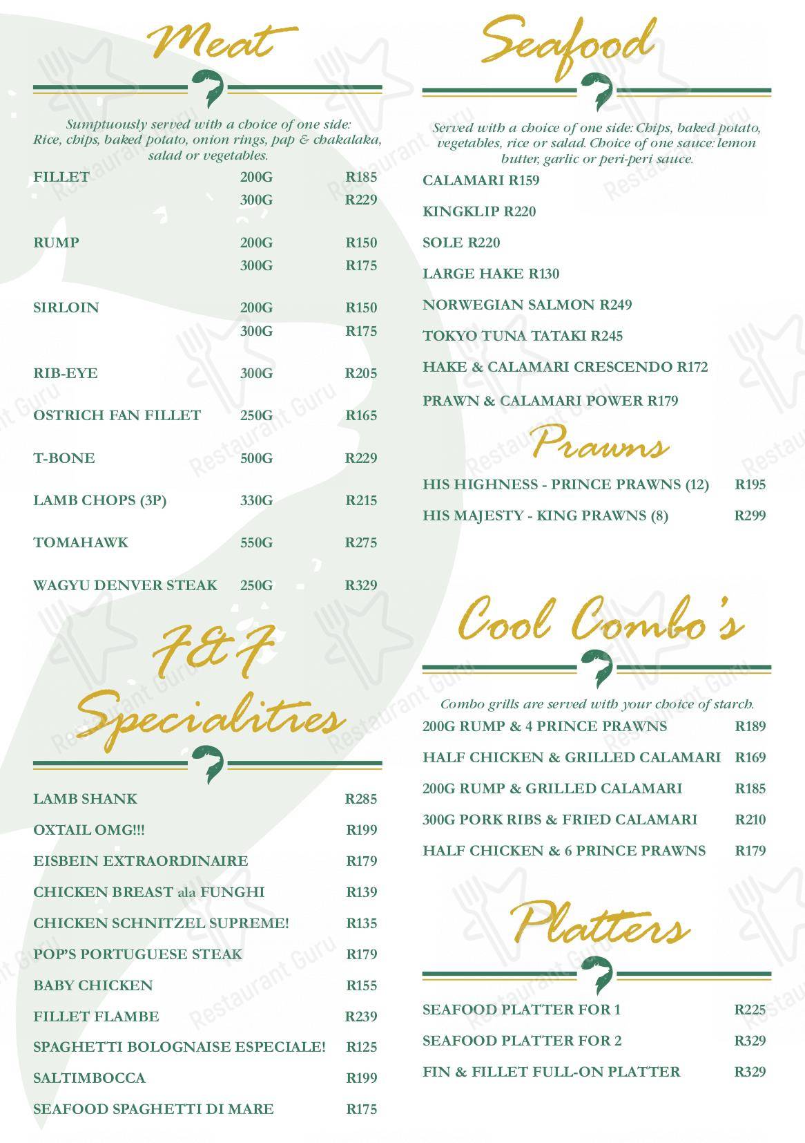Menu at Fin and Fillet Grill restaurant, Edenvale