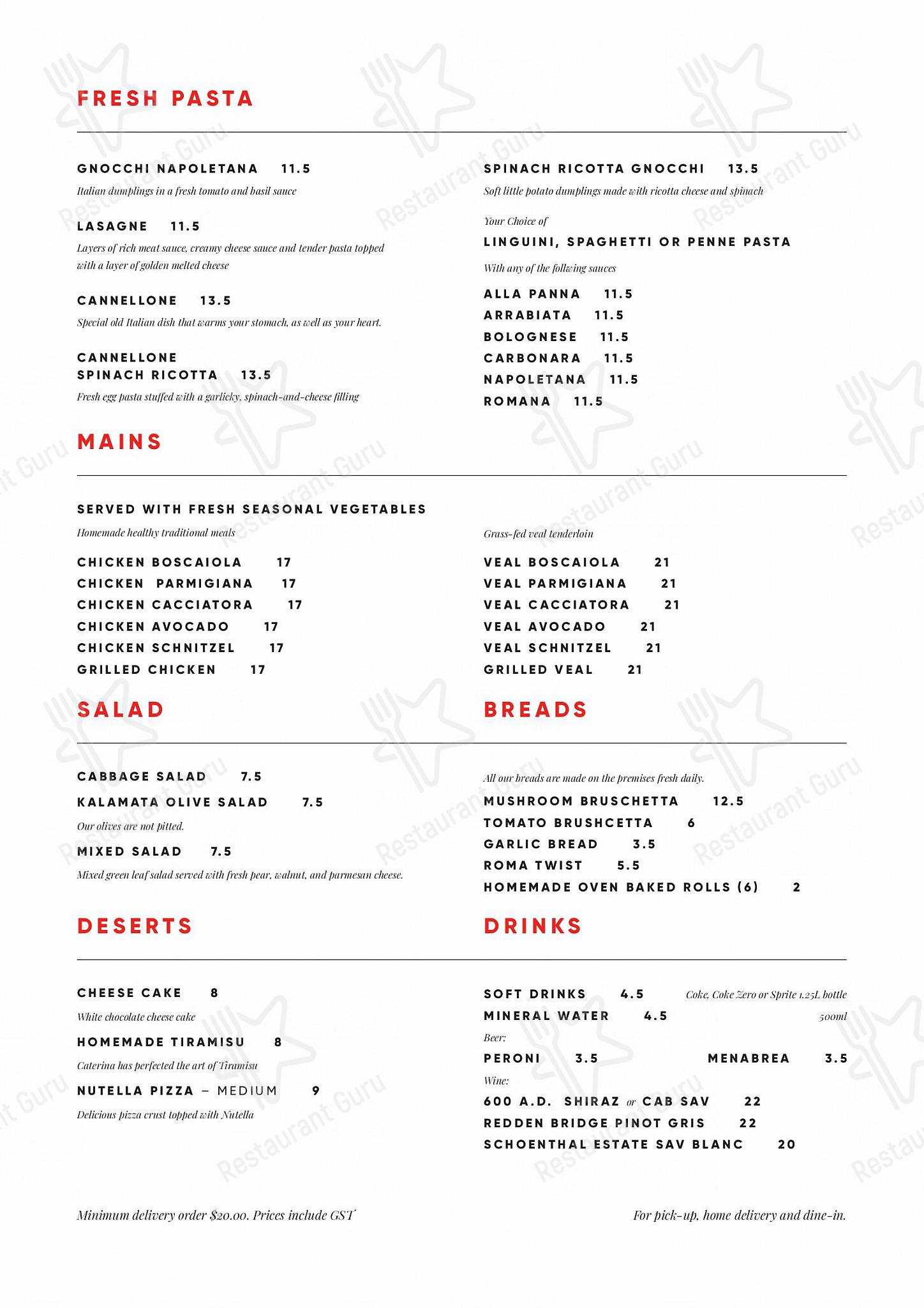 Menu at Roma Pizza Restaurant, South Hurstville