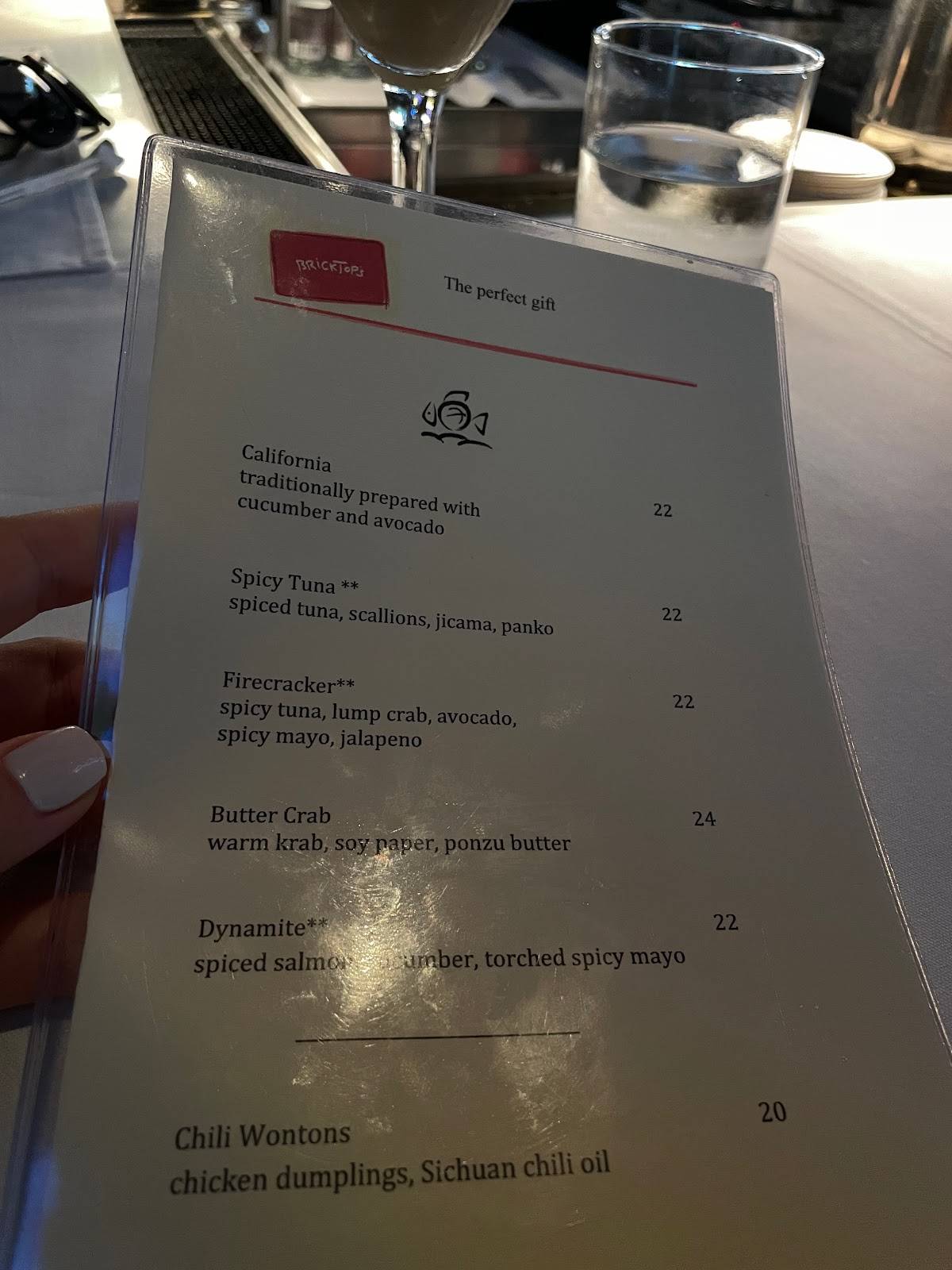 Menu at the River House restaurant, Palm Beach Gardens, PGA Boulevard
