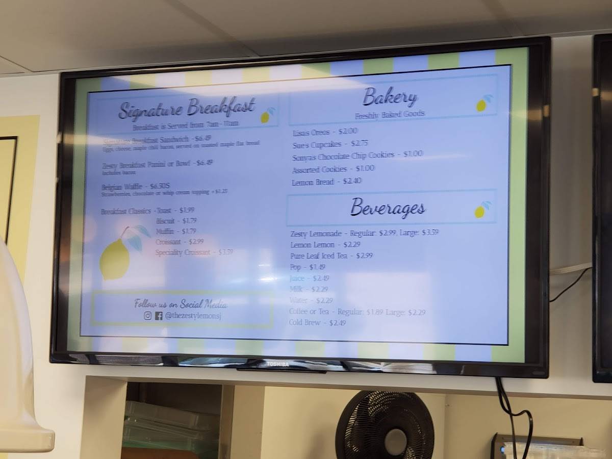 Menu at the Zesty Lemon cafe, Saint John