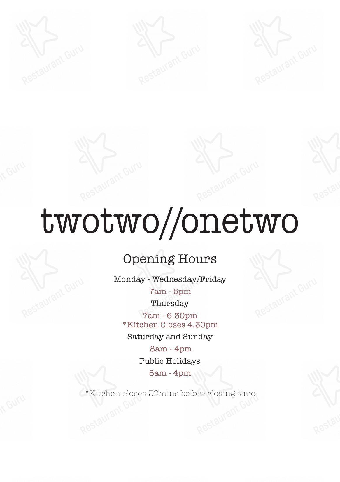 Carta del café twotwo//onetwo, Revesby