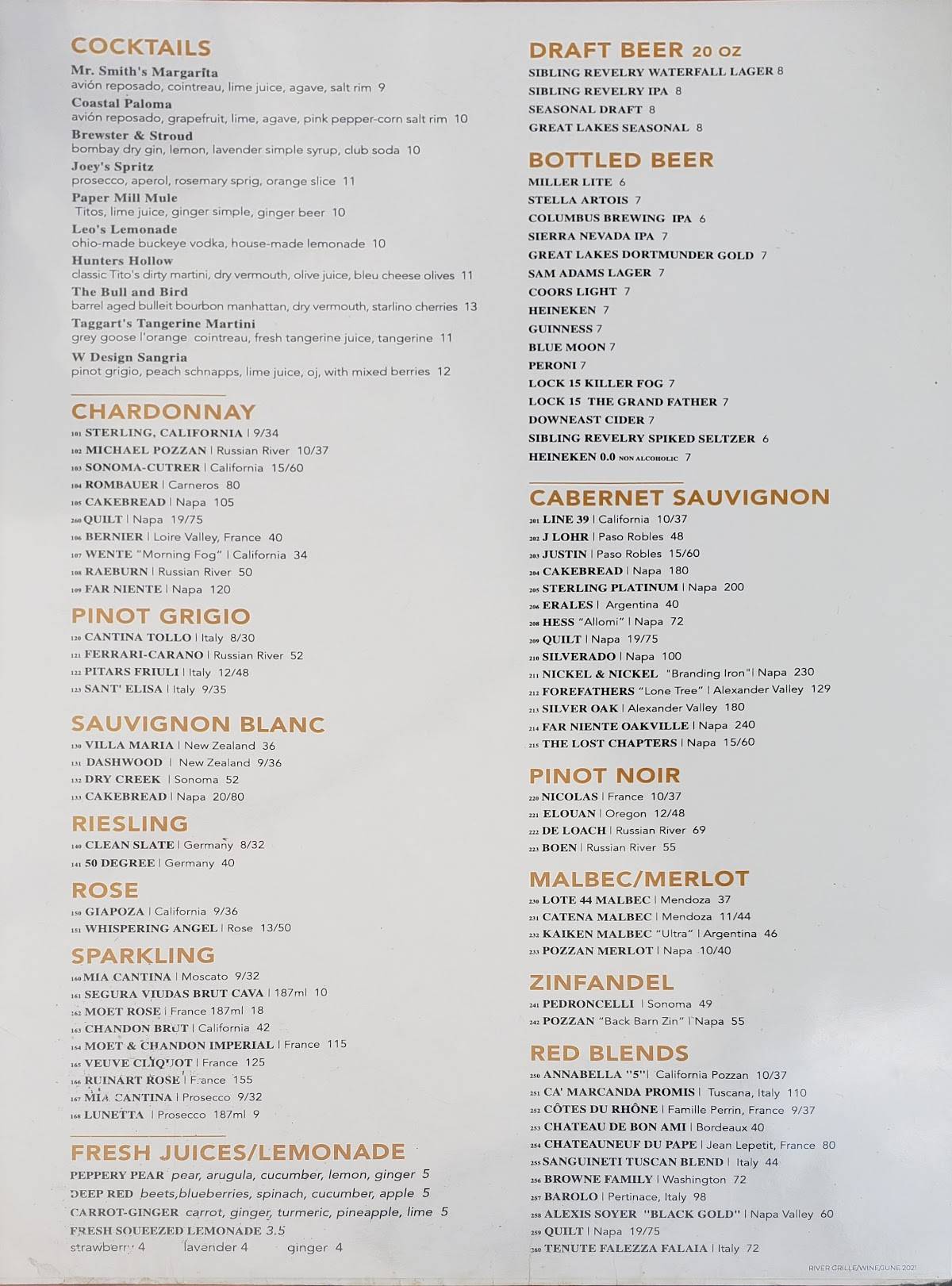 Menu at 17 River Grille restaurant, Chagrin Falls