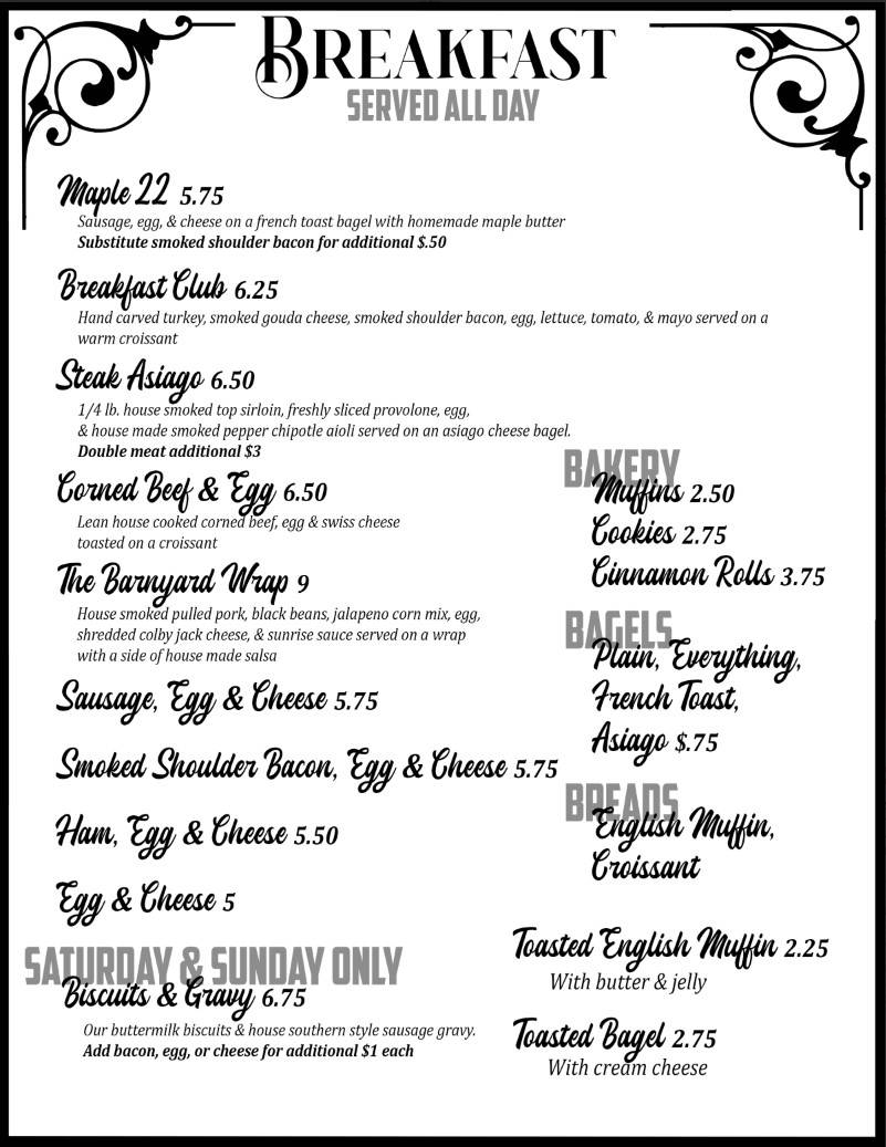 Menu at 1922 Coffee And Brew pub & bar, Painesville
