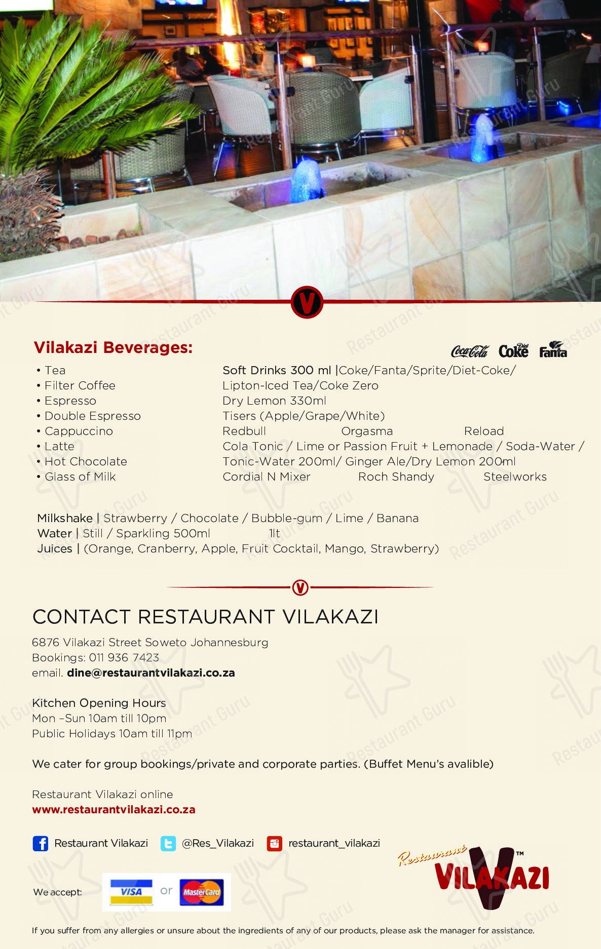Menu at 1947 on Vilakazi Street restaurant, Soweto