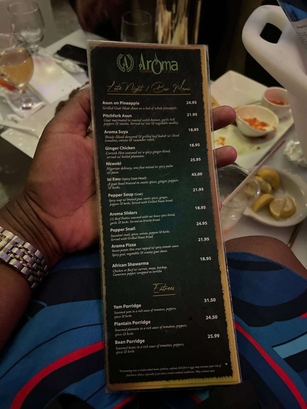 Menu at AROMA ULTRA LOUNGE restaurant, Bowie