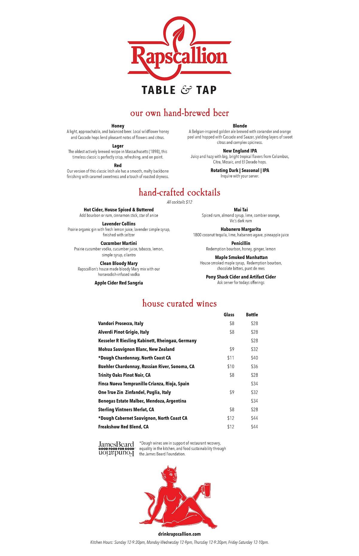 Menu at Rapscallion Table & Tap restaurant, Acton