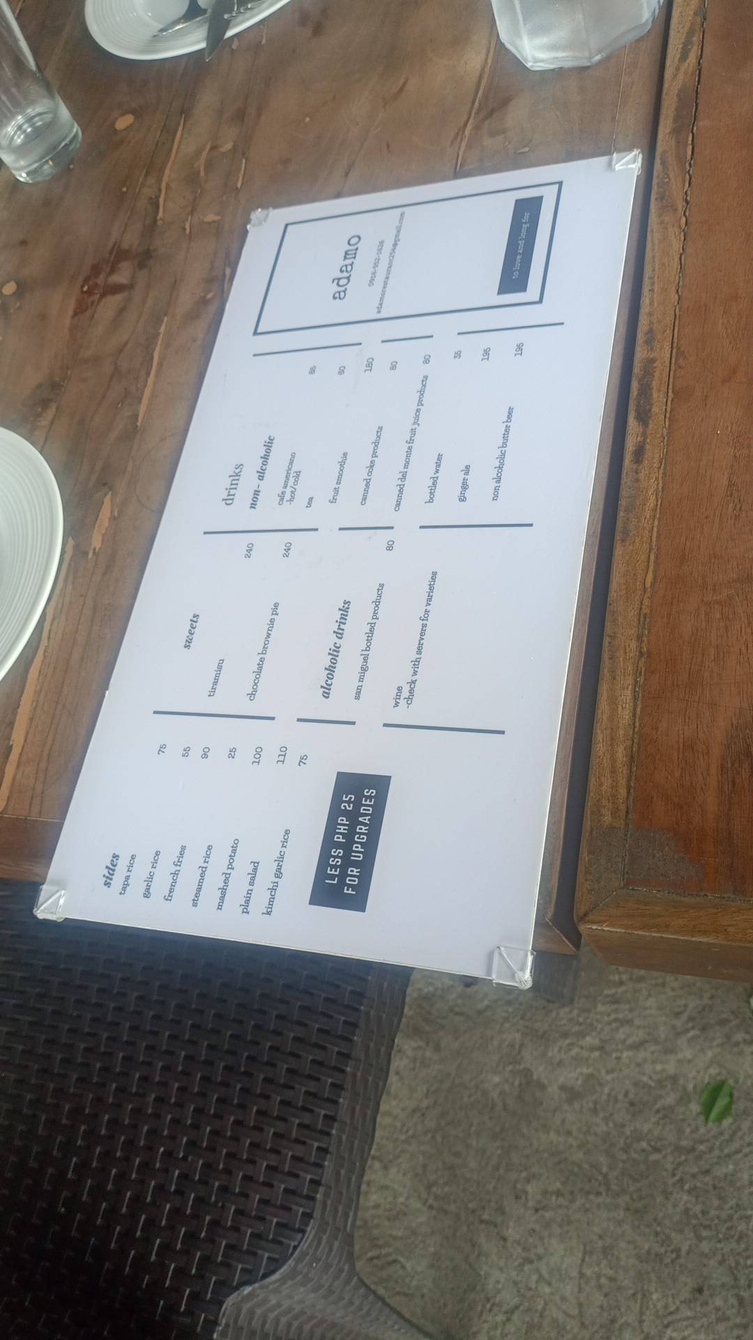 Menu at Adamo Dumaguete restaurant, Dumaguete, Tindalo St