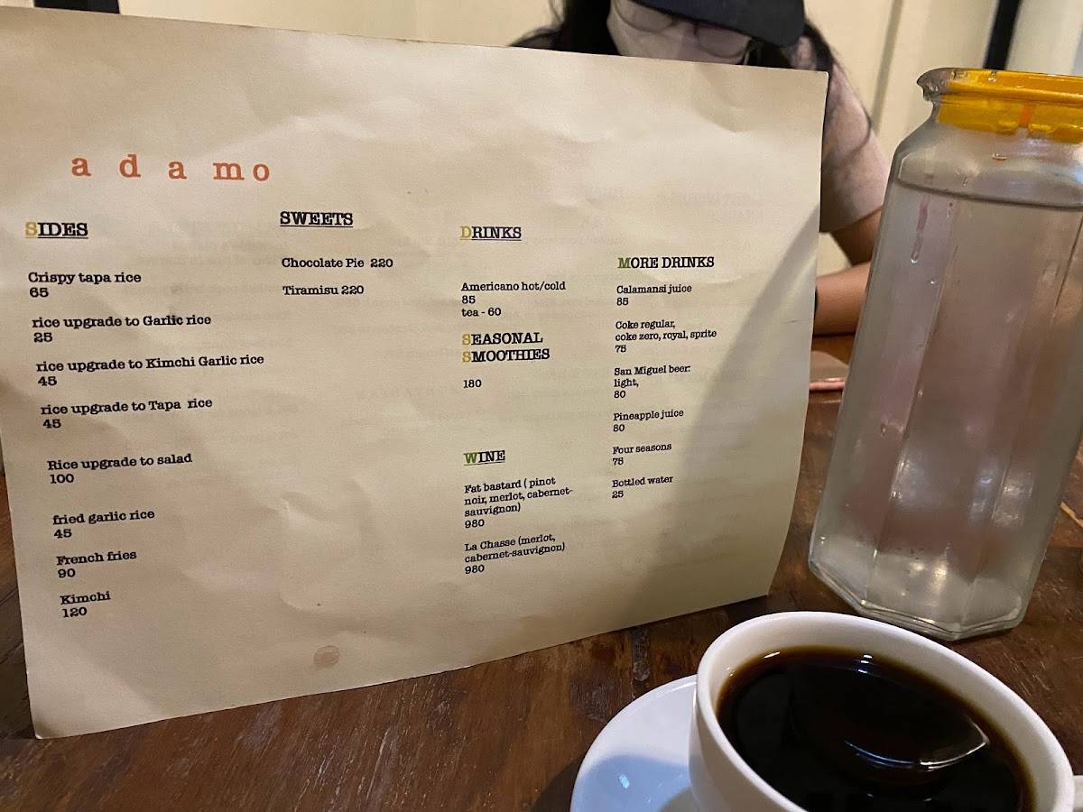 Menu at Adamo Dumaguete restaurant, Dumaguete, Tindalo St
