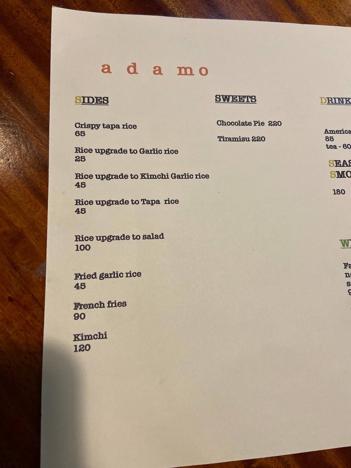 Menu at Adamo Dumaguete restaurant, Dumaguete, Tindalo St