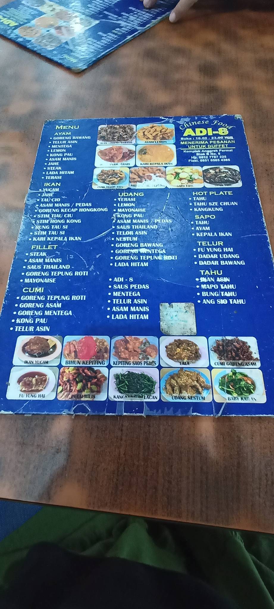 Menu at Adi-8 Chinese Food restaurant, Batam
