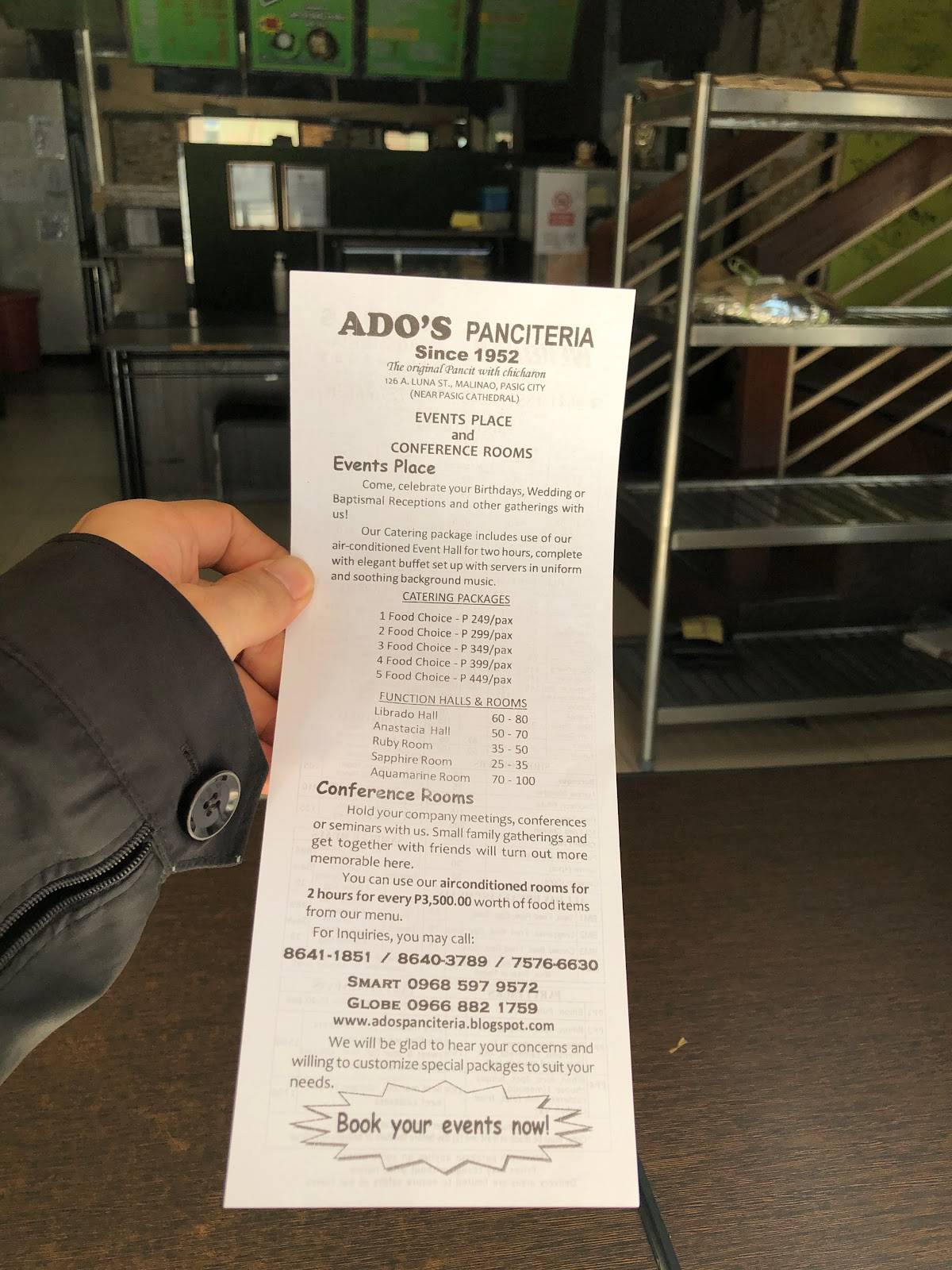 Menu at Ado's Panciteria restaurant, Pasig, 126 R. Jabson Street