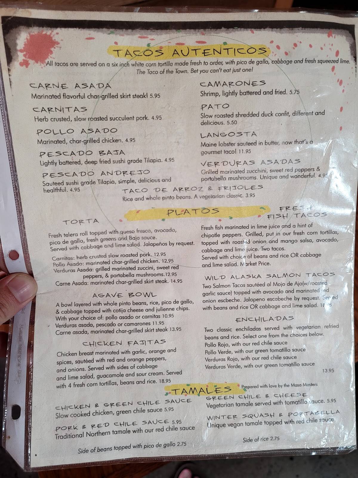 Menu at Agave restaurant, Ashland, 5 Granite St