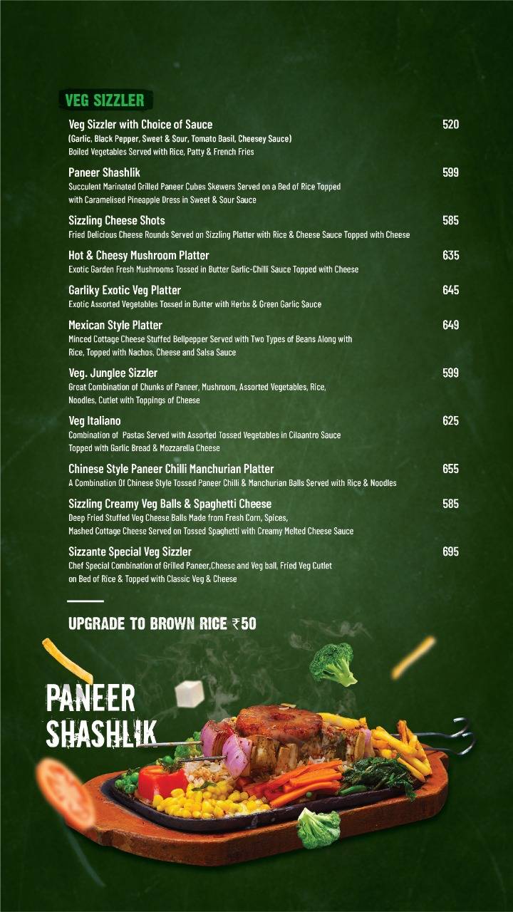 Menu at Sizzante Sizzlers, Ahmedabad, SHILP AARON
