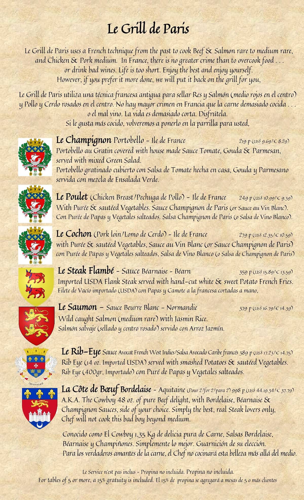 Carta de Oui Oui Restaurant Français, Ajijic