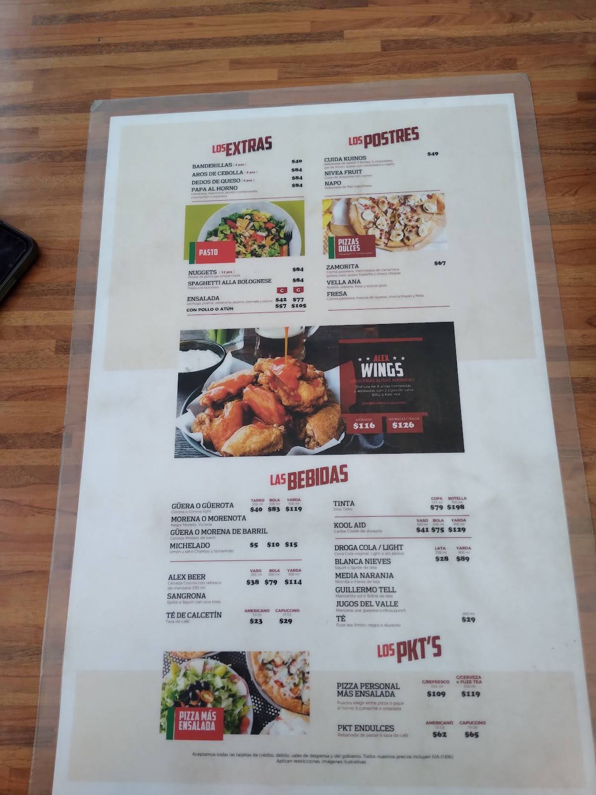 Carta del restaurante Alex Pizza, Ciudad del México, Av. San Jerónimo 630