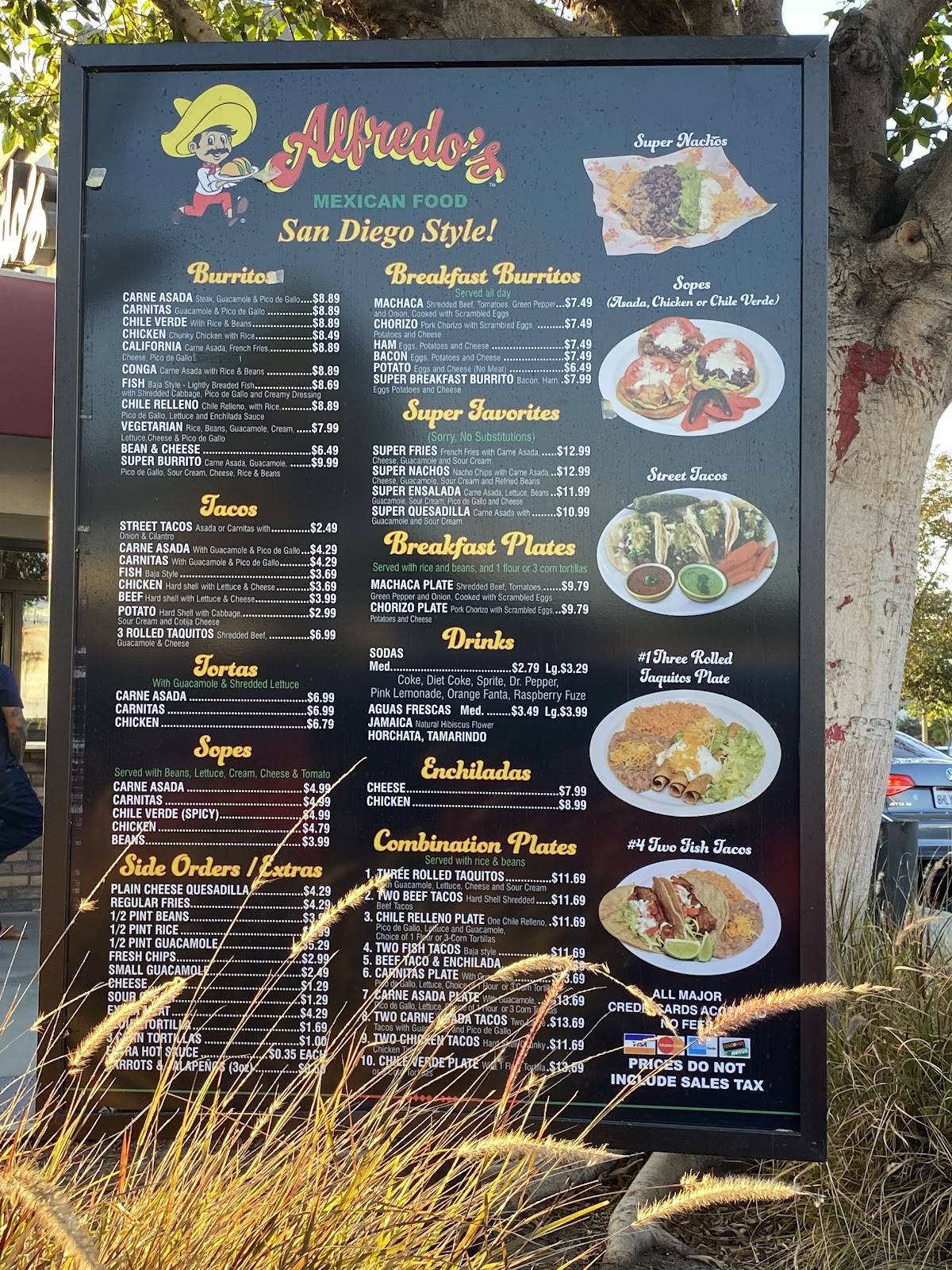 Menu at Alfredo's Mexican Food restaurant, Bell Gardens, Eastern Ave