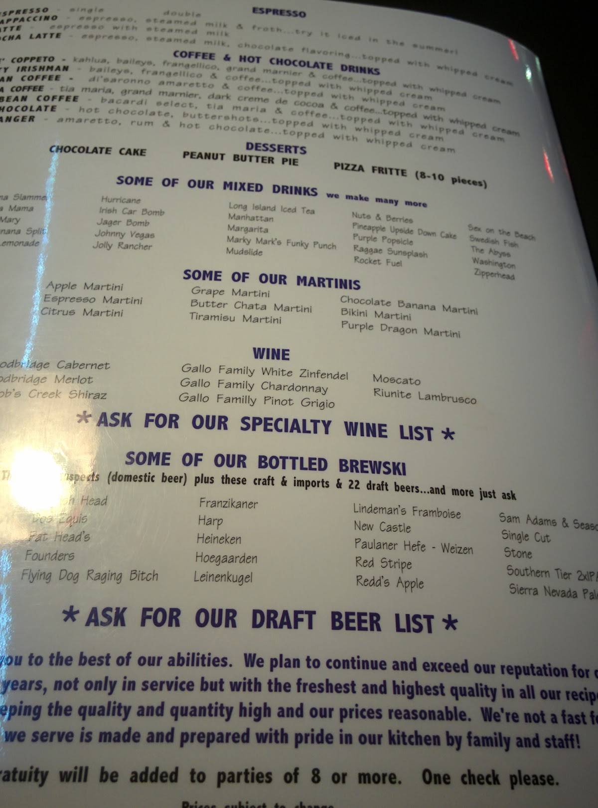Menu at Al's Tavern pub & bar, Altoona