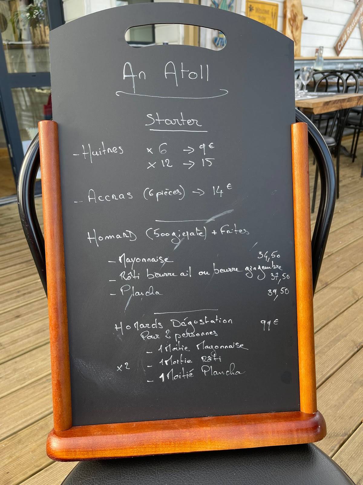 Menu au An Atoll restaurant, Guilvinec