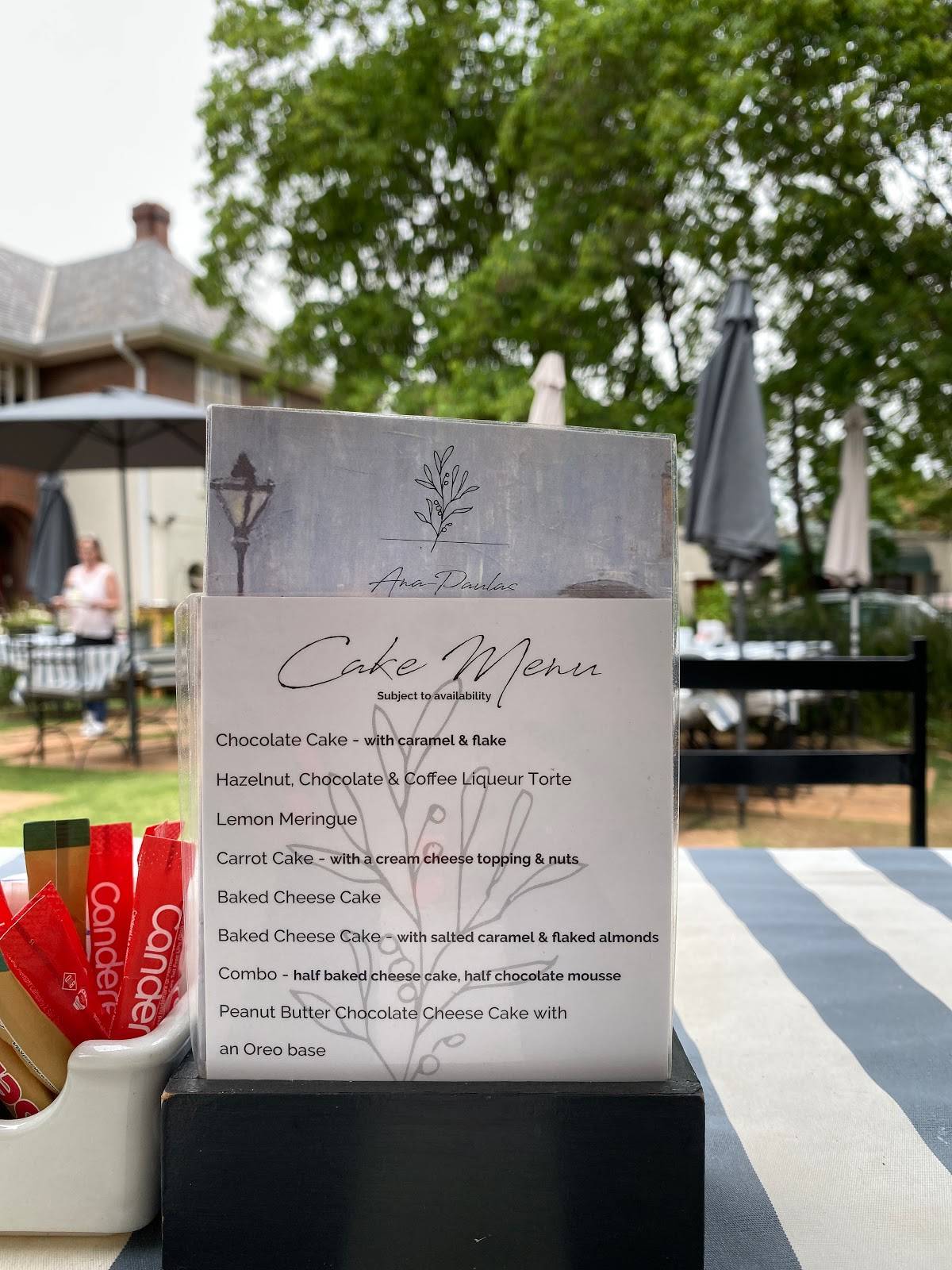 Menu at Ana-Paula's Coffee Shop restaurant, Krugersdorp