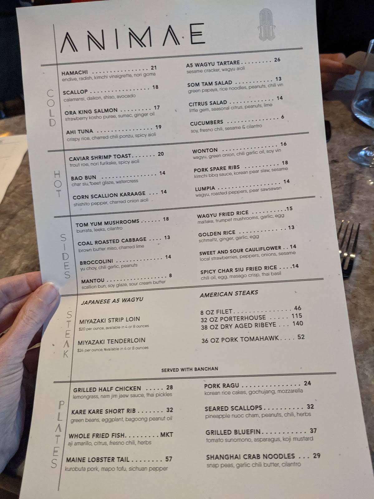Menu at Animae pub & bar, San Diego