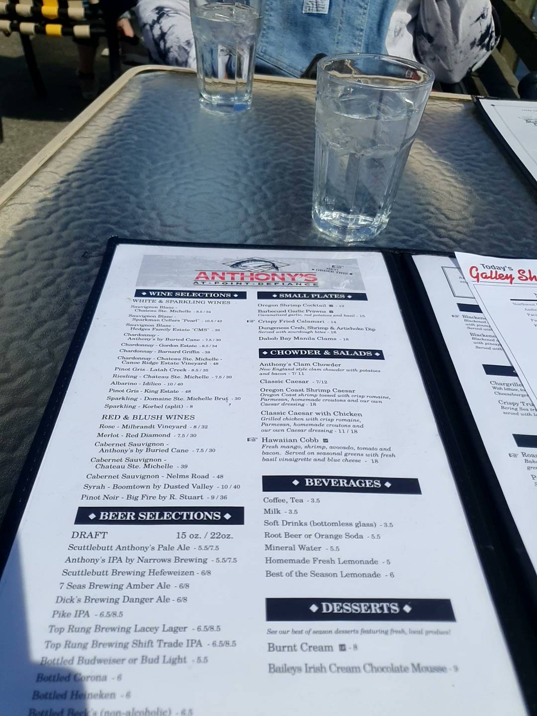 Menu at Anthony's At Point Defiance restaurant, Tacoma