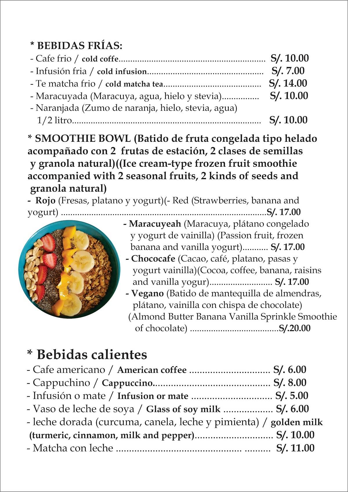 Menu at Yeah Rico y Saludable cafe, Arequipa
