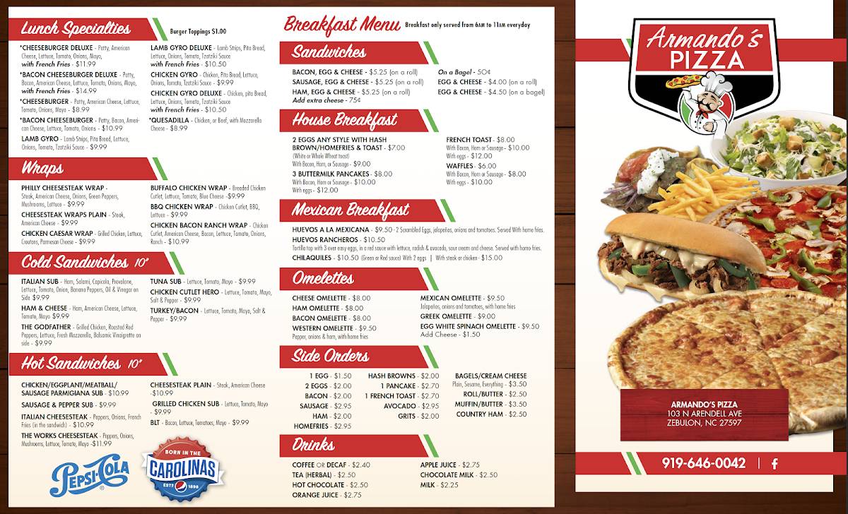 Menu at Armando’s Pizza Zebulon pizzeria, Zebulon