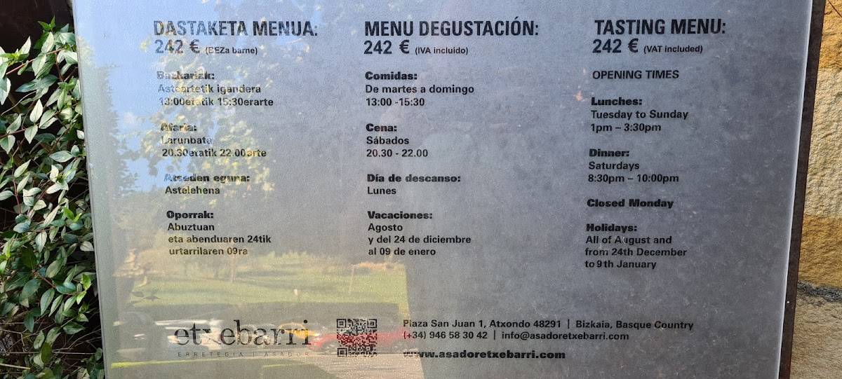 Menu at Asador Etxebarri, Axpe